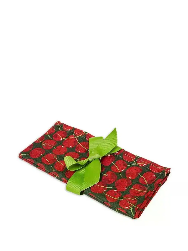 La DoubleJ Cherries Verde Set Of Two Napkins - Green