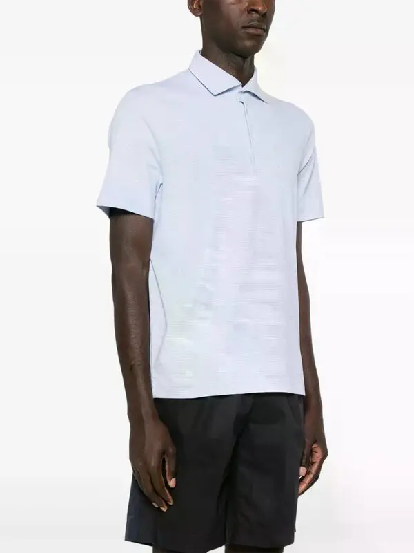 Fedeli Zero Striped Jersey Polo Shirt - Blue
