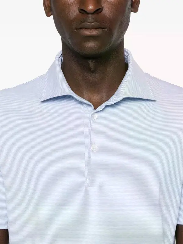 Fedeli Zero Striped Jersey Polo Shirt - Blue