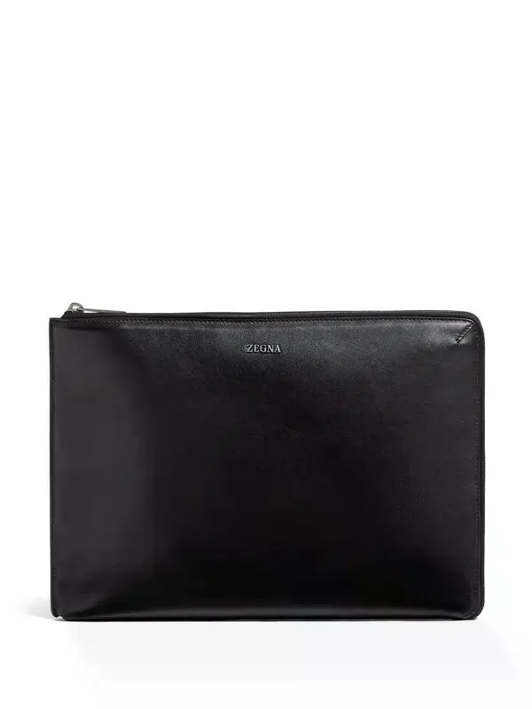 Zegna Leather Clutch Bag - Black