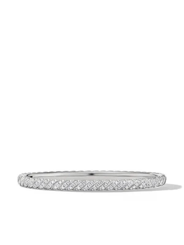 David Yurman 18kt White Gold Diamond Bangle Bracelet - Silver