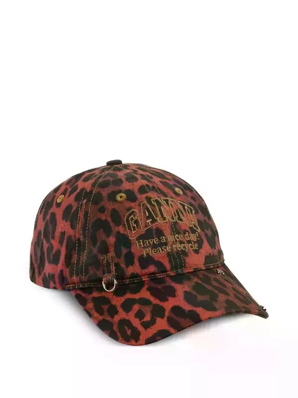 GANNI Leopard-print Cap - Red