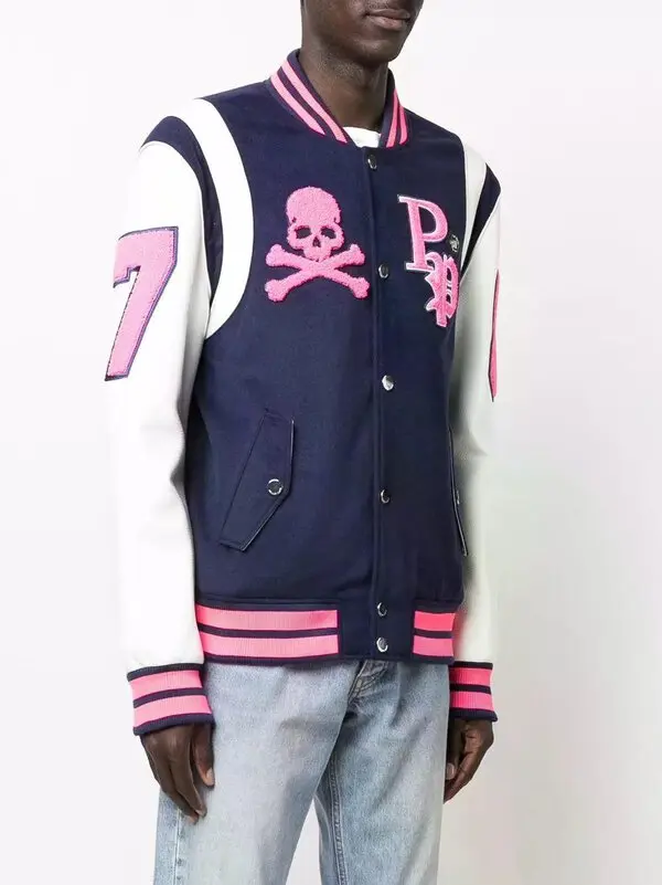 Philipp Plein Embroidered-logo Varsity Jacket - Blue