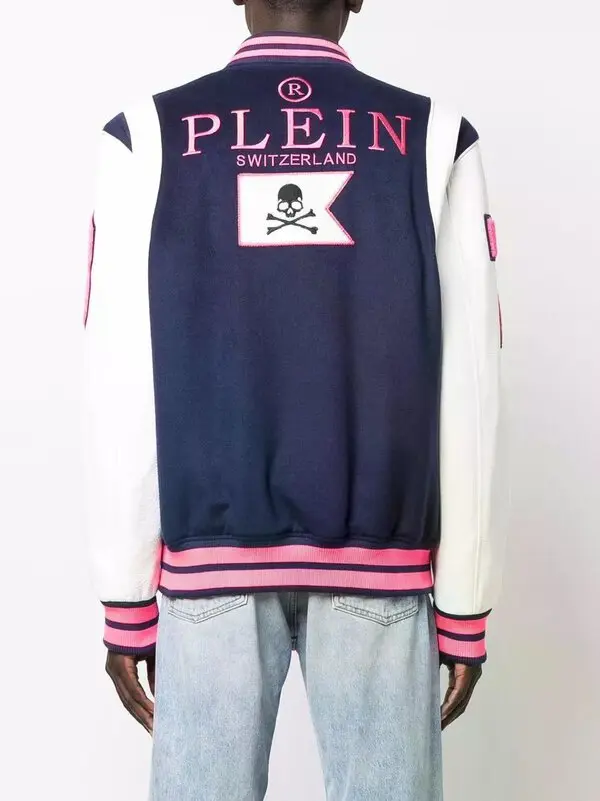 Philipp Plein Embroidered-logo Varsity Jacket - Blue
