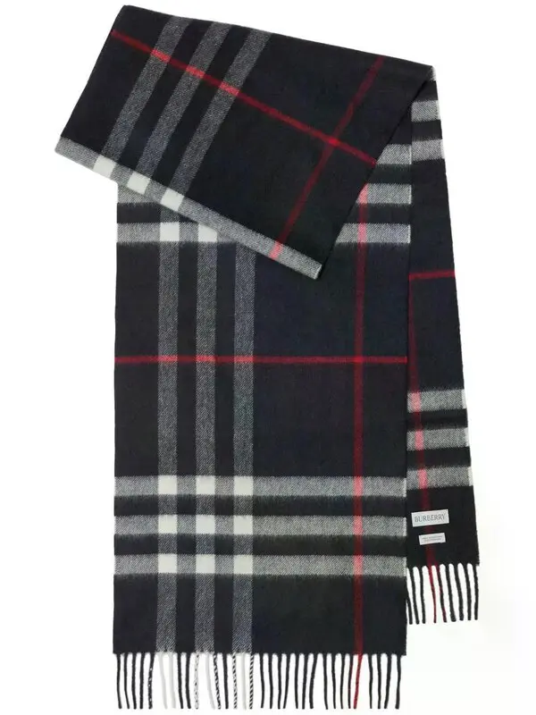 Burberry Check Fringed Cashmere Scarf - Blue