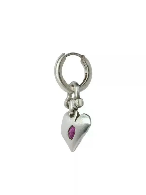PARTS OF FOUR Jazz's Solid Heart Sterling And Ruby Drop Earring - Silver