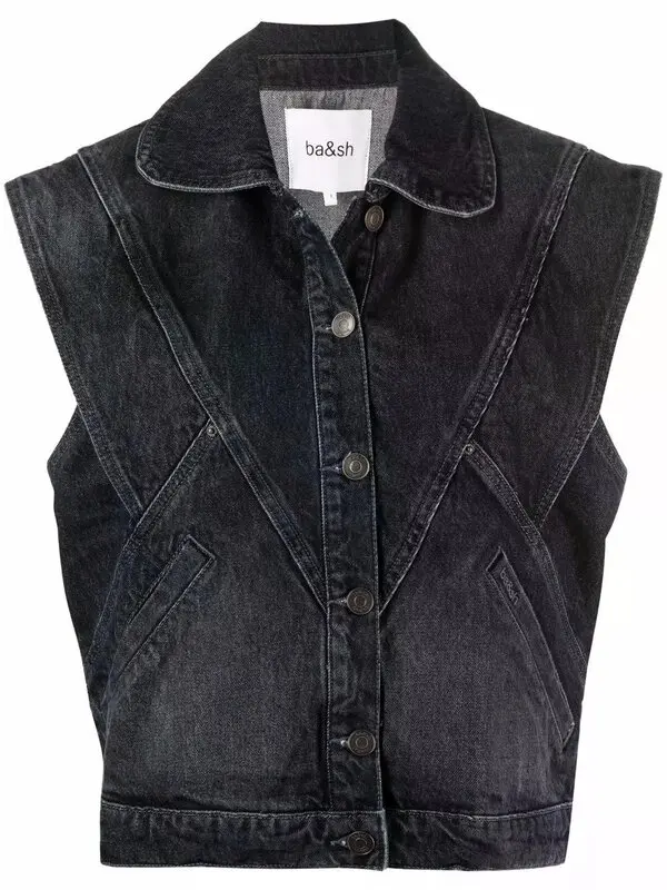 Ba&sh Paneled Denim Waistcoat - Grey