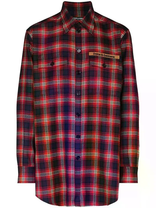 Dolce & Gabbana Logo Patch Plaid Shirt