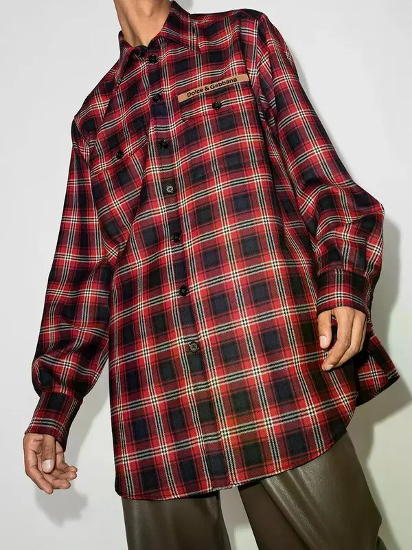 Dolce & Gabbana Logo Patch Plaid Shirt