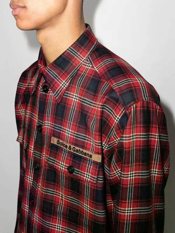 Dolce & Gabbana Logo Patch Plaid Shirt