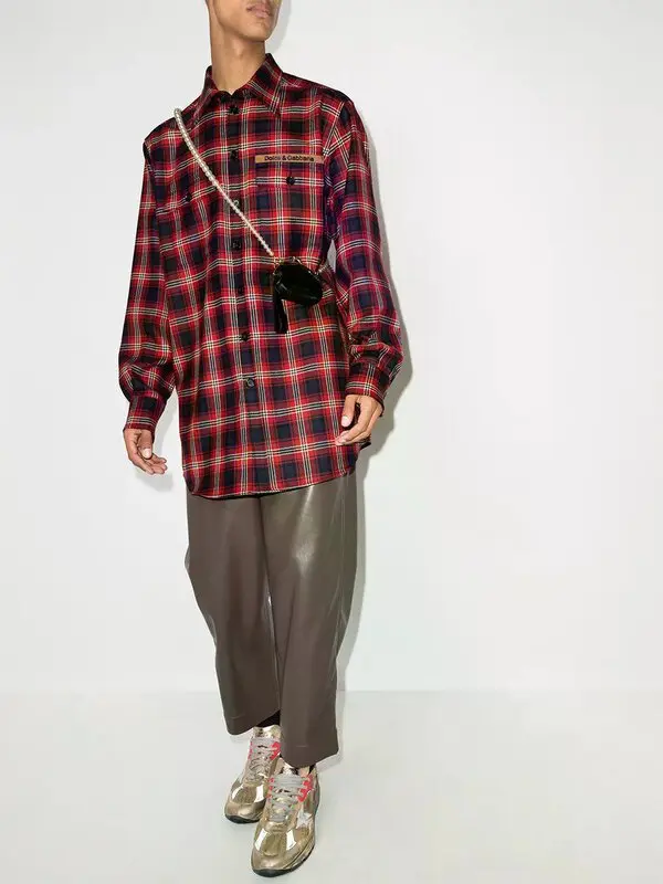 Dolce & Gabbana Logo Patch Plaid Shirt