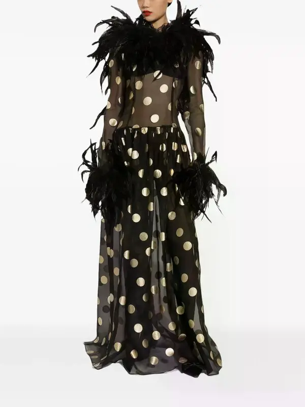 Dolce & Gabbana Feather-trim Polka-dot Dress