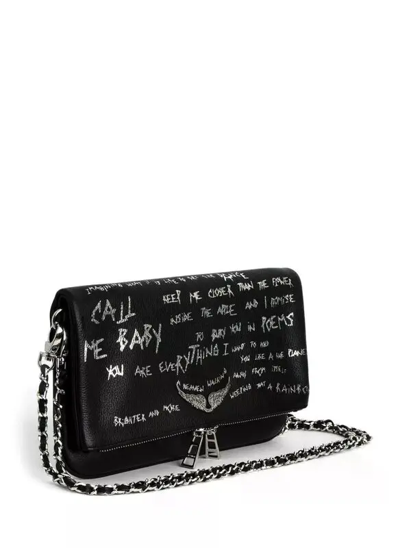 Zadig&Voltaire Rock Clutch Bag With Rhinestone Wings And Graffiti Print