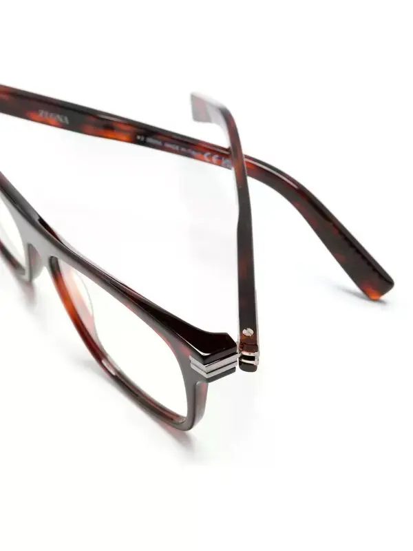 Zegna Tortoiseshell-effect Rectangle-frame Glasses - Brown
