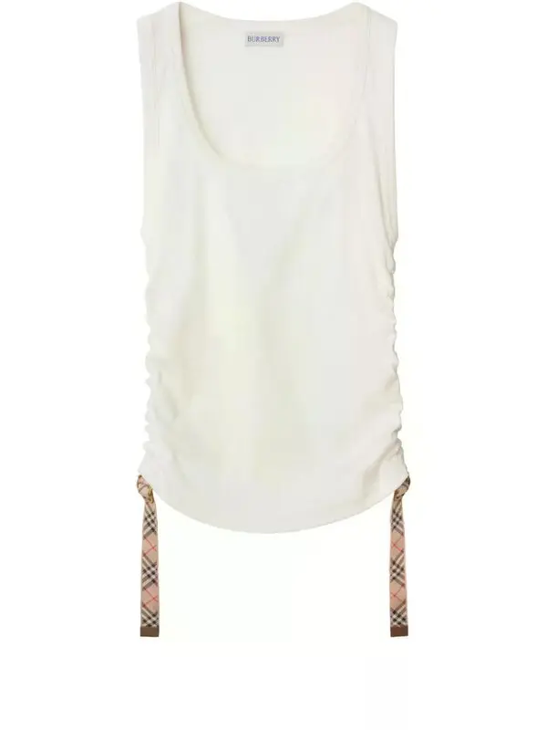 Burberry Rib-knit Tank Top With Check Straps - Neutrals