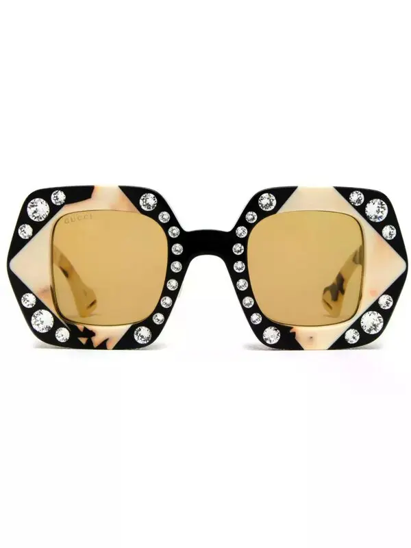 Gucci Crystal-embellished Square-frame Sunglasses - Black