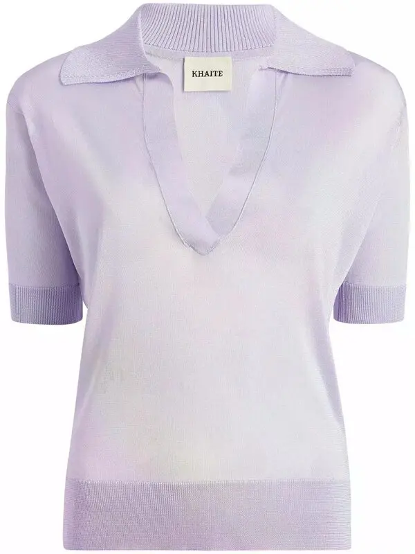Khaite Julita V-neck Polo Top - Purple