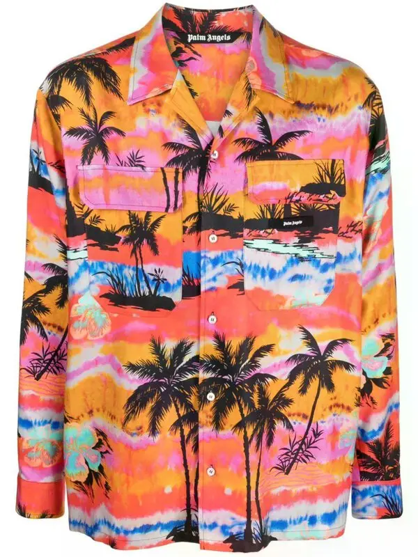 Palm Angels Psychedelic Palms-print Shirt - Orange