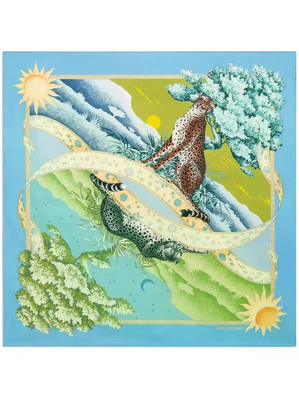 FERRAGAMO Day & Night Print Silk Scarf - Blue