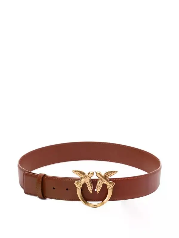 Pinko Leather Belt With Love Birds Buckle - Brown