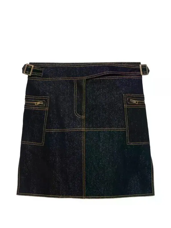 Etro Belted Denim Mini Skirt With Contrast Stitching