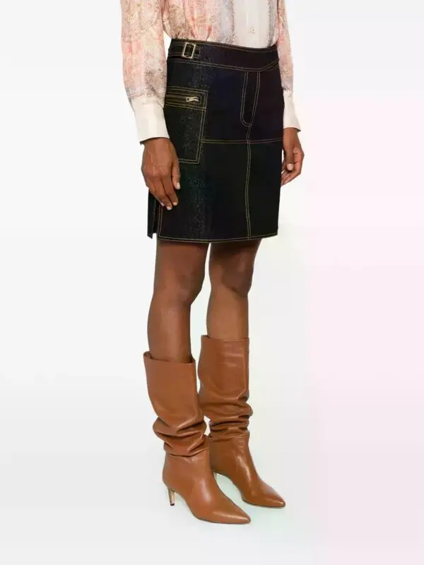 Etro Belted Denim Mini Skirt With Contrast Stitching