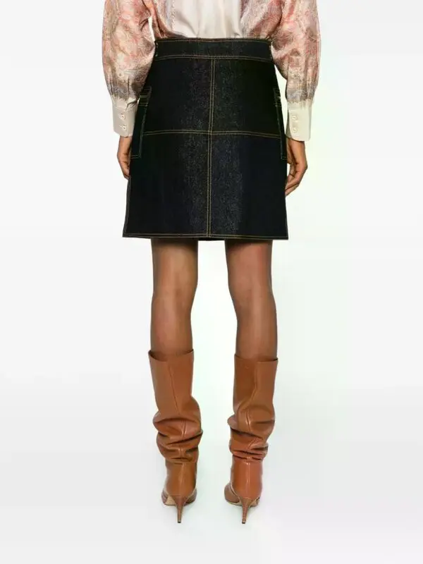 Etro Belted Denim Mini Skirt With Contrast Stitching