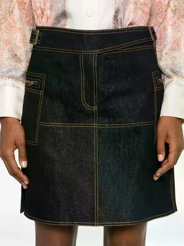 Etro Belted Denim Mini Skirt With Contrast Stitching