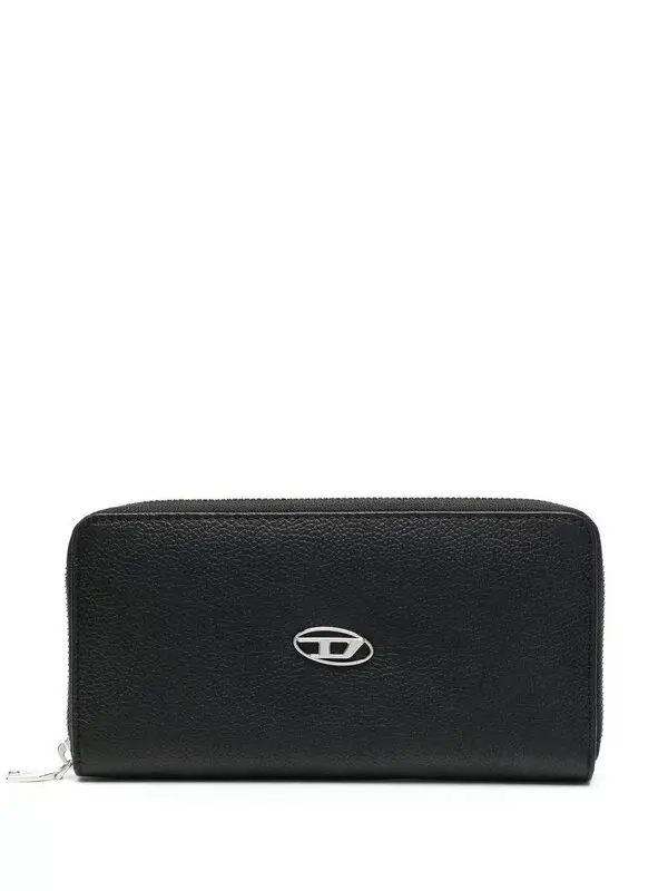 DIESEL® Continental Zip L Logo-plaque Leather Wallet - Black