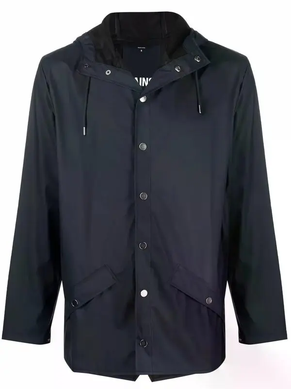 Rains Drawstring-hooded Buttoned Rain Jacket - Blue