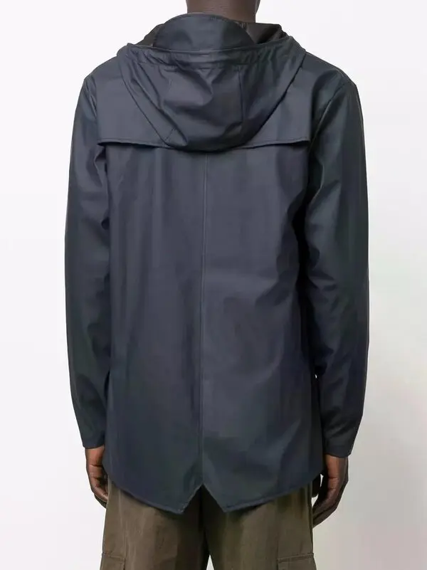Rains Drawstring-hooded Buttoned Rain Jacket - Blue