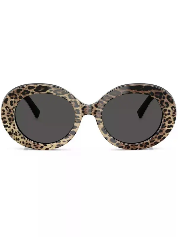 Dolce & Gabbana Leopard-print Round-frame Sunglasses - Brown