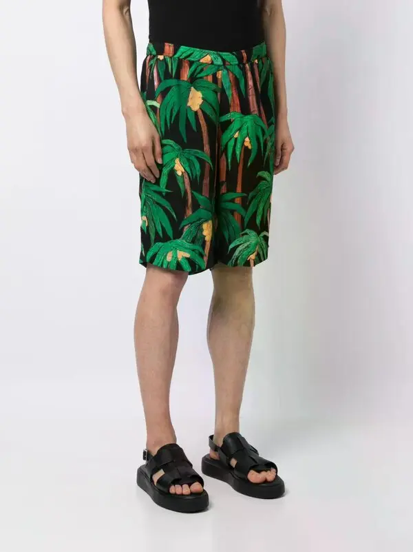 ENDLESS JOY Palm Tree-print Bermuda Shorts - Black