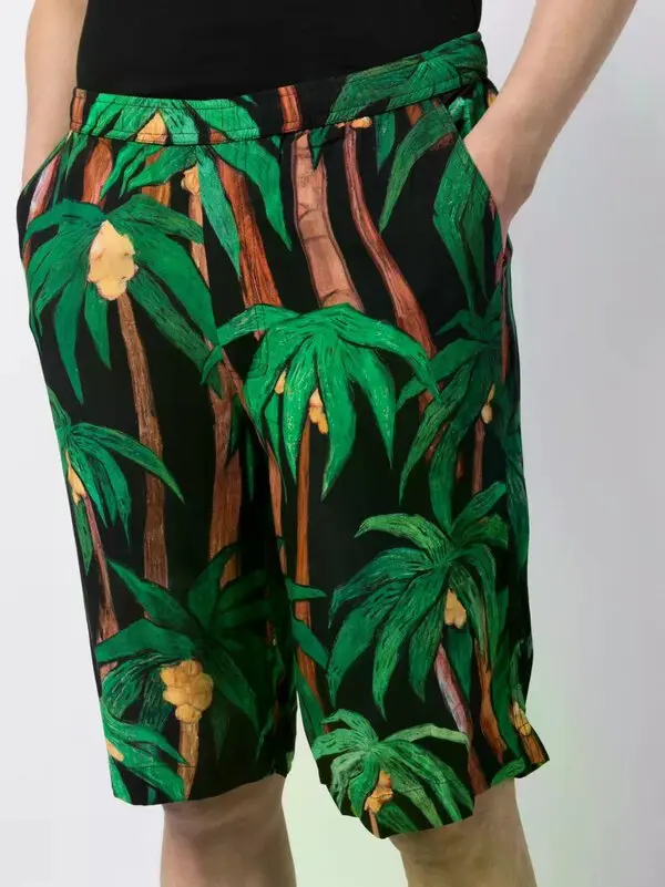 ENDLESS JOY Palm Tree-print Bermuda Shorts - Black