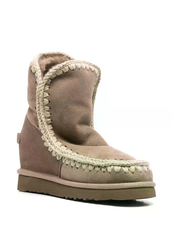 Mou Suede Wedge Short Boots - Brown