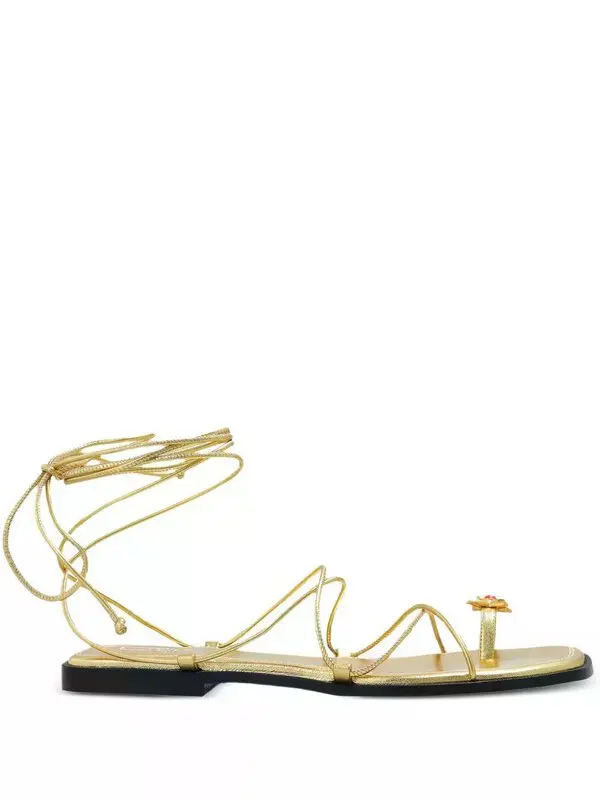NODALETO Leather Sandals With Tie-fastening Ankle Strap - Gold
