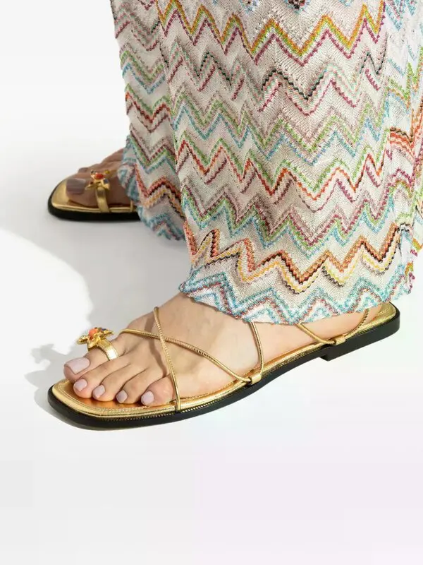 NODALETO Tone Leather Strappy Sandals With Tie Fastening