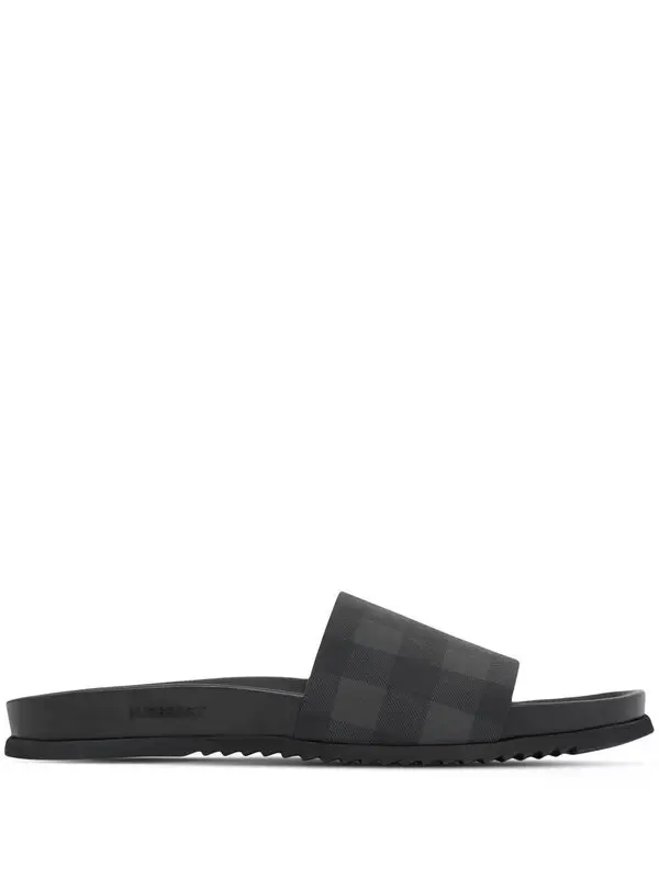 Burberry Checked Pool Slides - Grey