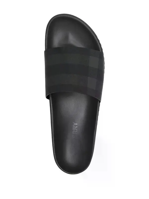 Burberry Checked Pool Slides - Grey