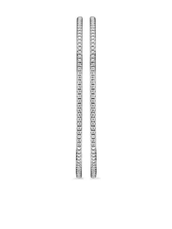 David Yurman Sterling And Diamond Hoop Earrings - Silver