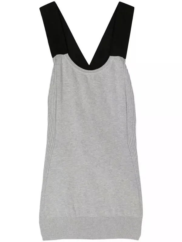 Plan C Crossover-straps Fine-knit Top - Grey
