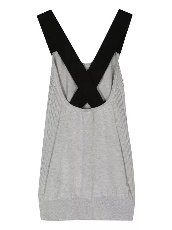 Plan C Crossover-straps Fine-knit Top - Grey