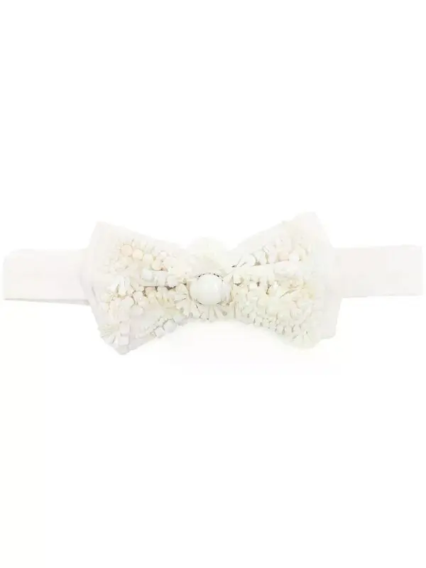 Biyan Bead-detailing Silk Bow Tie - Neutrals