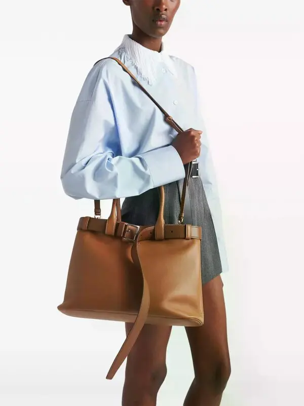 Prada Large Buckle Tote Bag - Brown