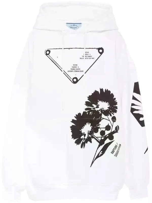 Prada Graphic-print Drawstring Hoodie - White
