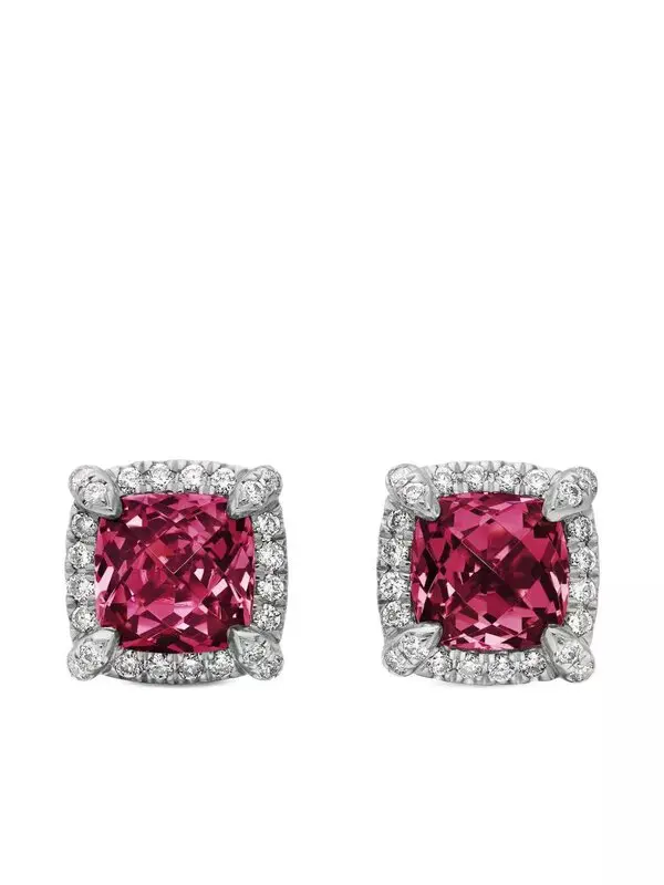 David Yurman Petite Chatelaine Rhodolite Garnet And Diamond Stud Earrings - Silver