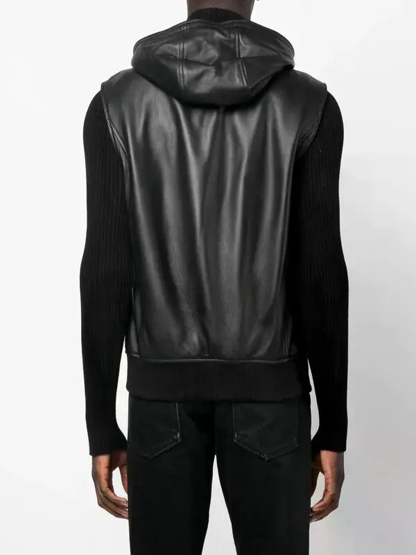 BILLIONAIRE Sleeveless Hooded Leather Zip Vest