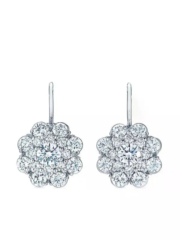 Kwiat 18kt White Gold Diamond Cluster Double Halo Drop Earrings - Silver