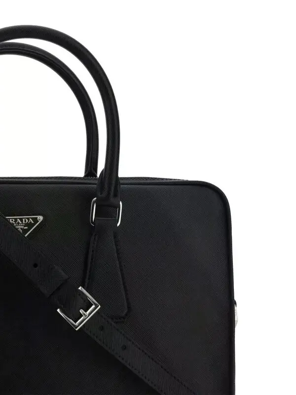 Prada Calfskin Leather Briefcase With Triangle Logo