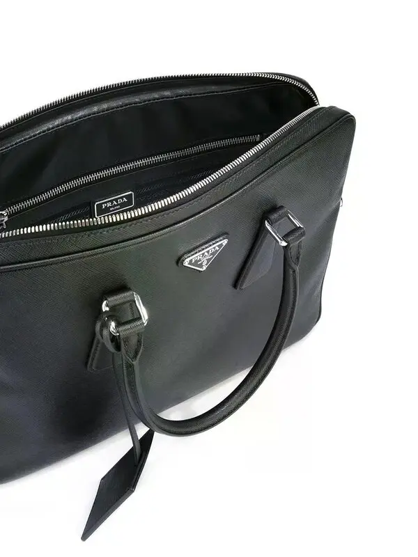 Prada Calfskin Leather Briefcase With Triangle Logo